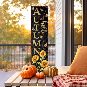 36in Hello Autumn Porch Sign Front Porch Fall Welcome Sign With Vintage ...