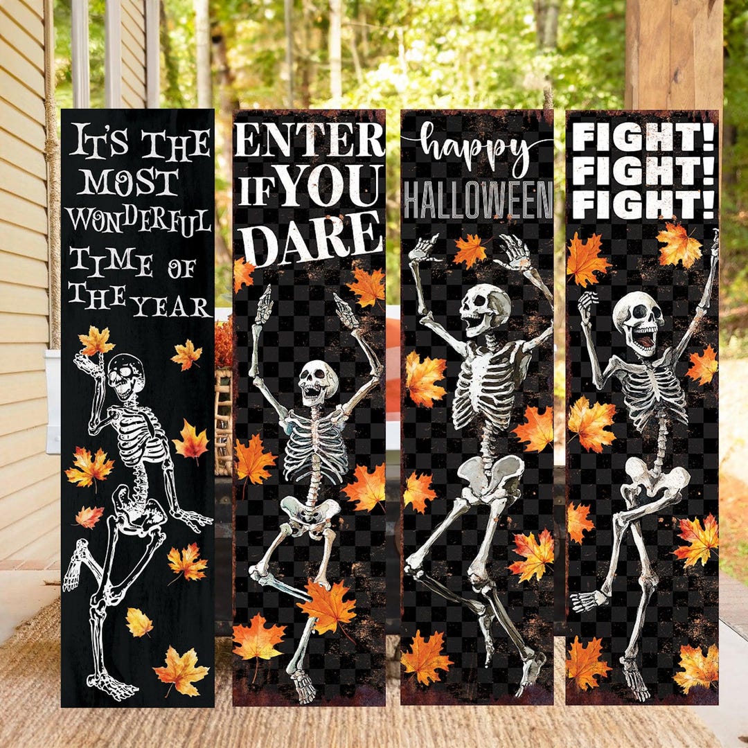 36in Dancing Skeleton Halloween Porch Sign - Front Porch Halloween ...