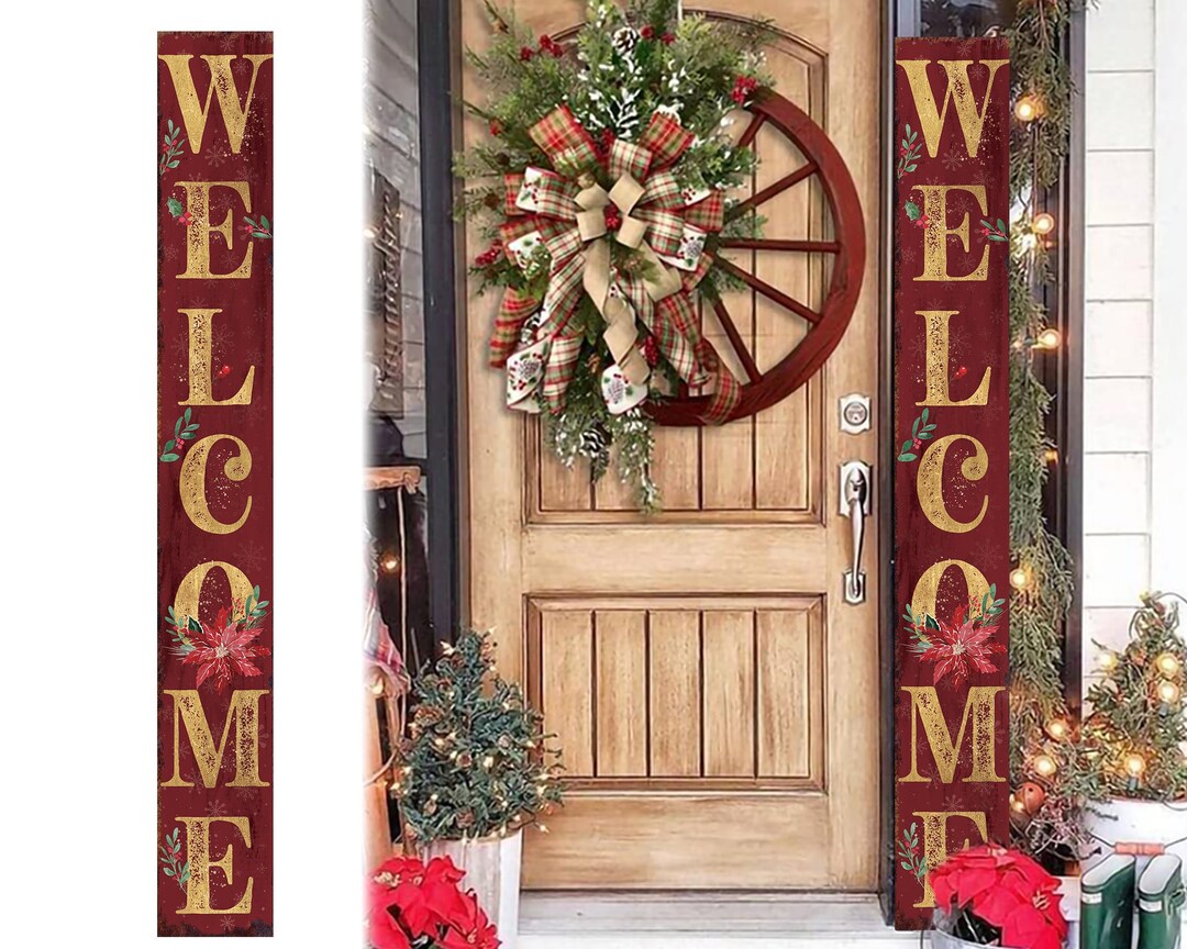 72in Welcome Christmas Porch Sign - Front Porch Christmas Decor Red ...