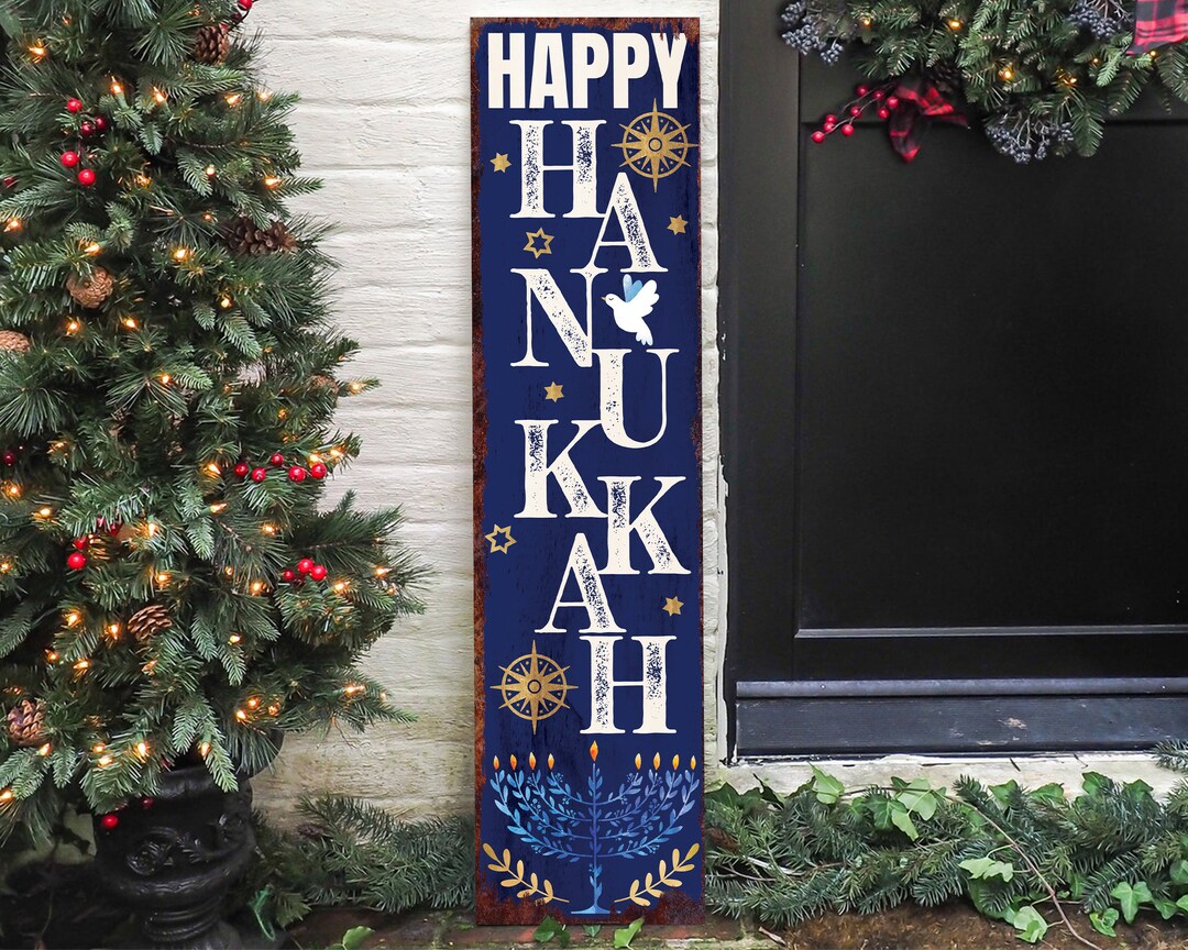 Modern Farmhouse Home Decor 36in Happy Hanukkah Porch Sign for a Touch ...