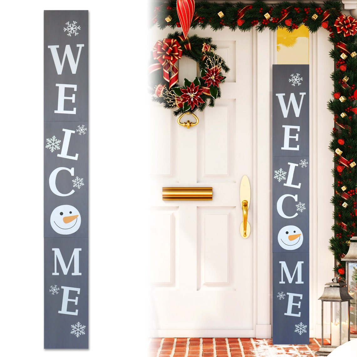 Snowman Welcome Sign for Front Door 6ft Vertical Wooden - Etsy