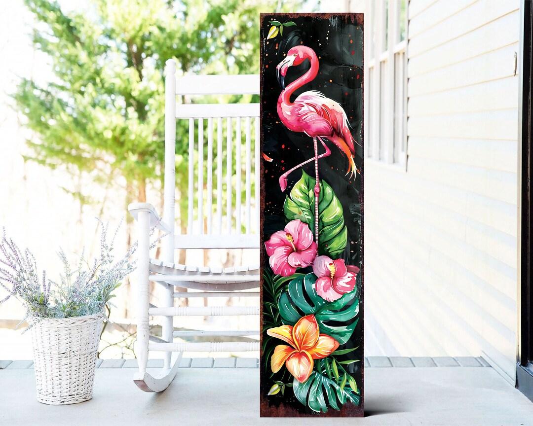 36in Summer Tropical Watercolor Flamingo Porch Sign - UV Protected ...