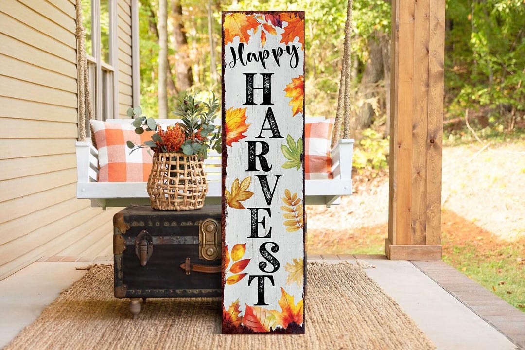 36in Happy Harvest Porch Sign Front Porch Fall Welcome Sign, Vintage ...