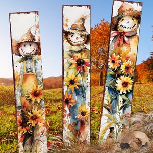 42in Fall Garden Stake | Watercolor Fall Scarecrow Decor | Ideal for ...