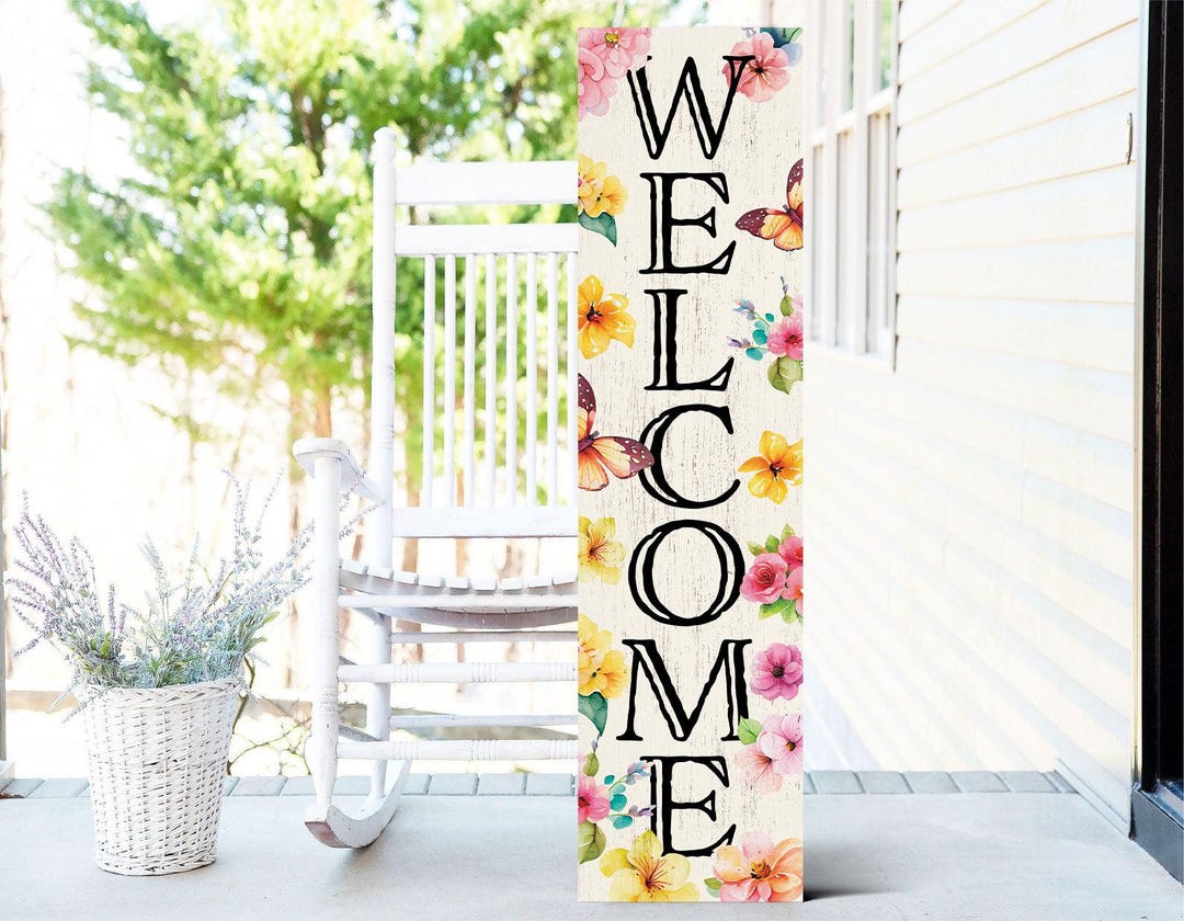 36in Spring Welcome Sign for Front Door - Wooden Porch Sign, Front ...