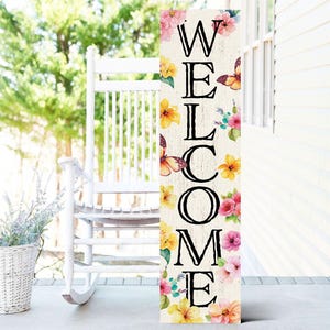 36in Spring Welcome Sign for Front Door - Wooden Porch Sign, Front ...