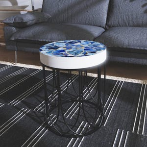 Moroccan Blue Tiles Accent Table Farmhouse Style Round End Table Side ...