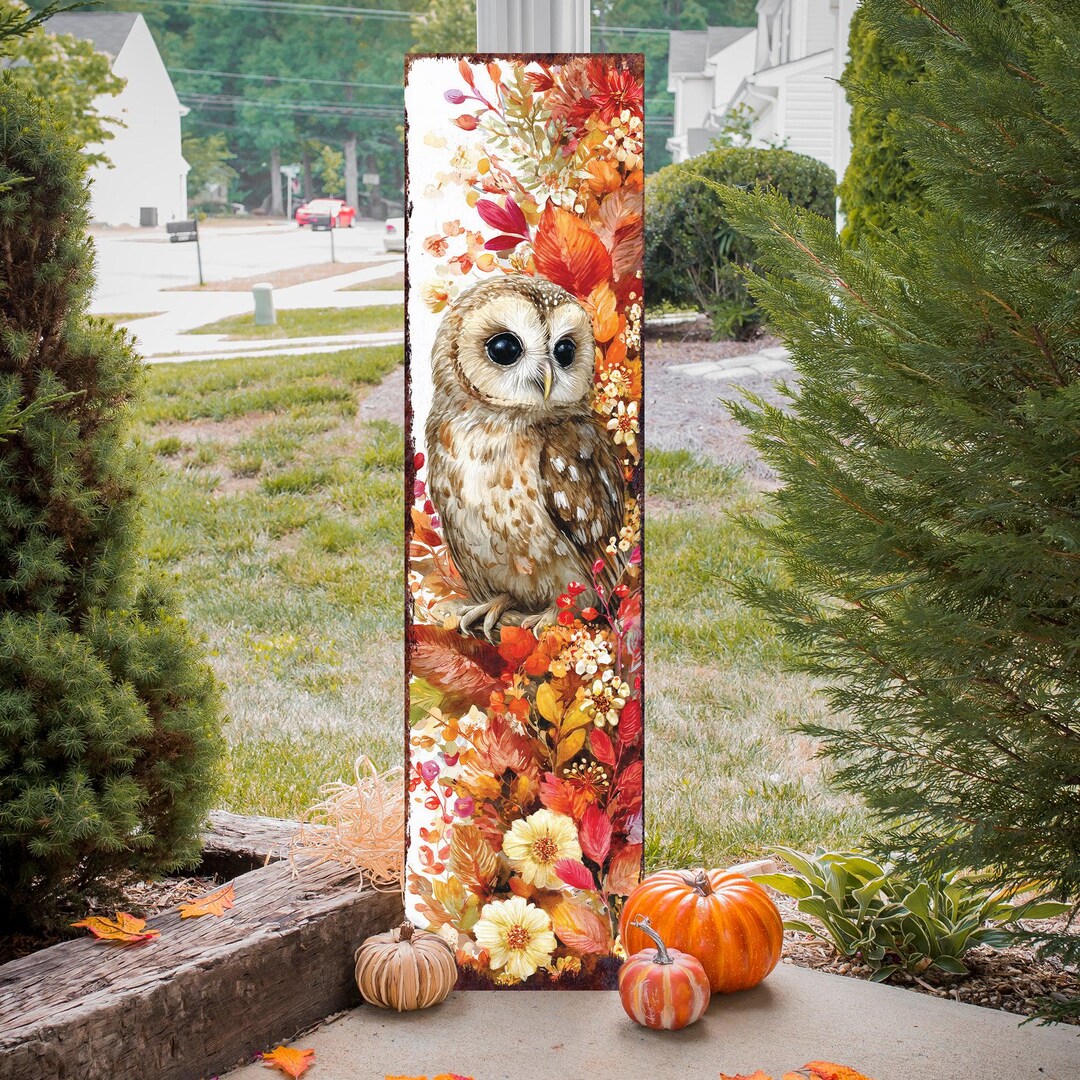 Rustic Fall Porch Sign: Owl & Pumpkin Welcome Decor - Etsy