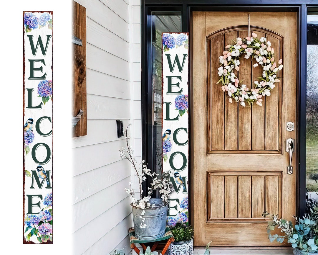 72in Spring Hydrangea Welcome Porch Sign Rustic Wooden Decor Outdoor ...