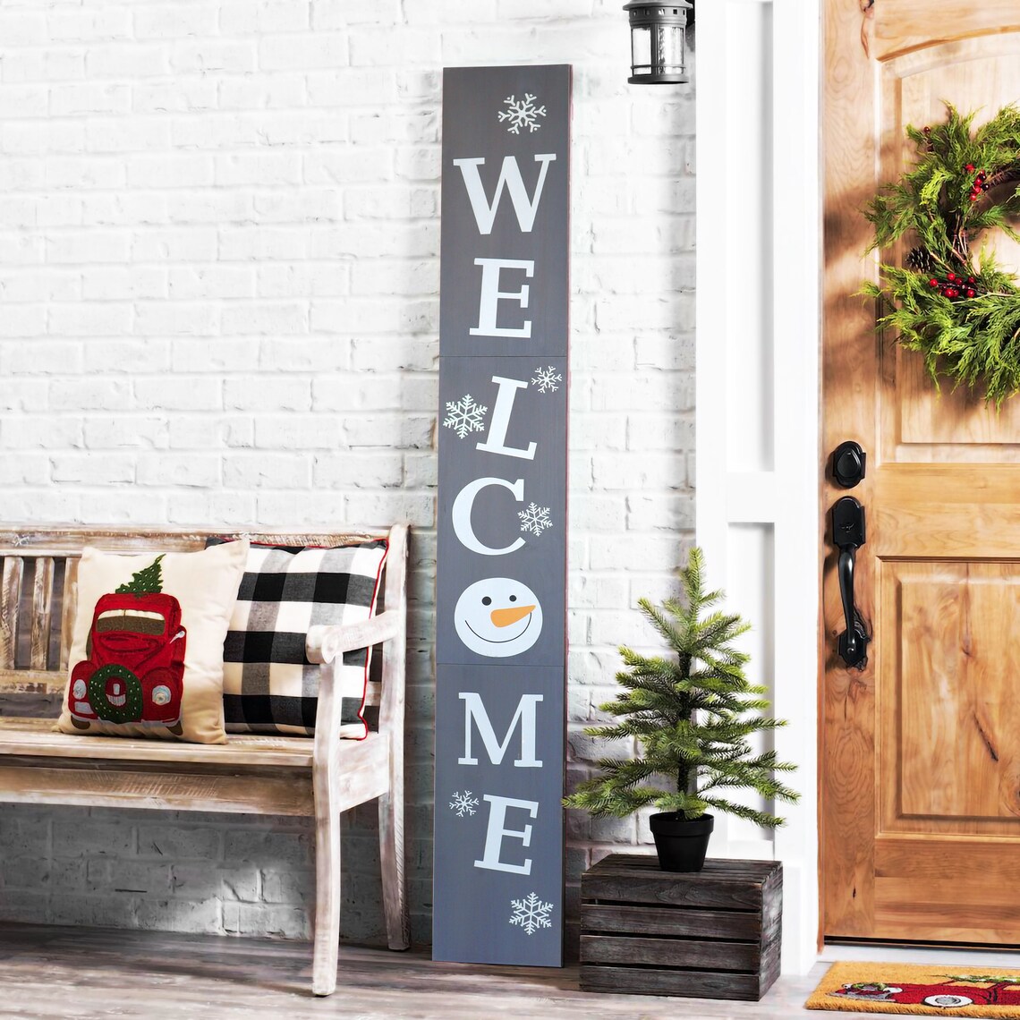 Snowman Welcome Sign for Front Door 6ft Vertical Wooden - Etsy