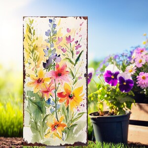 30in Spring Garden Stake | Watercolor Wildflower Decor | Ideal for ...