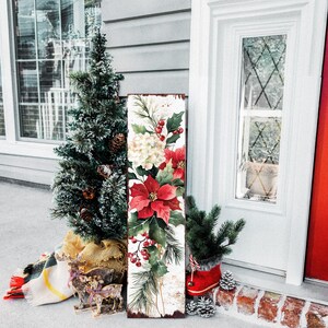36in Christmas Poinsettias Porch Sign - Christmas Front Porch Plaque ...