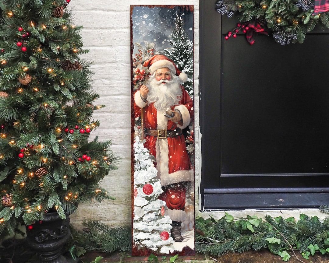 Vintage Santa Christmas Porch Sign Front Porch Christmas Welcome Sign ...