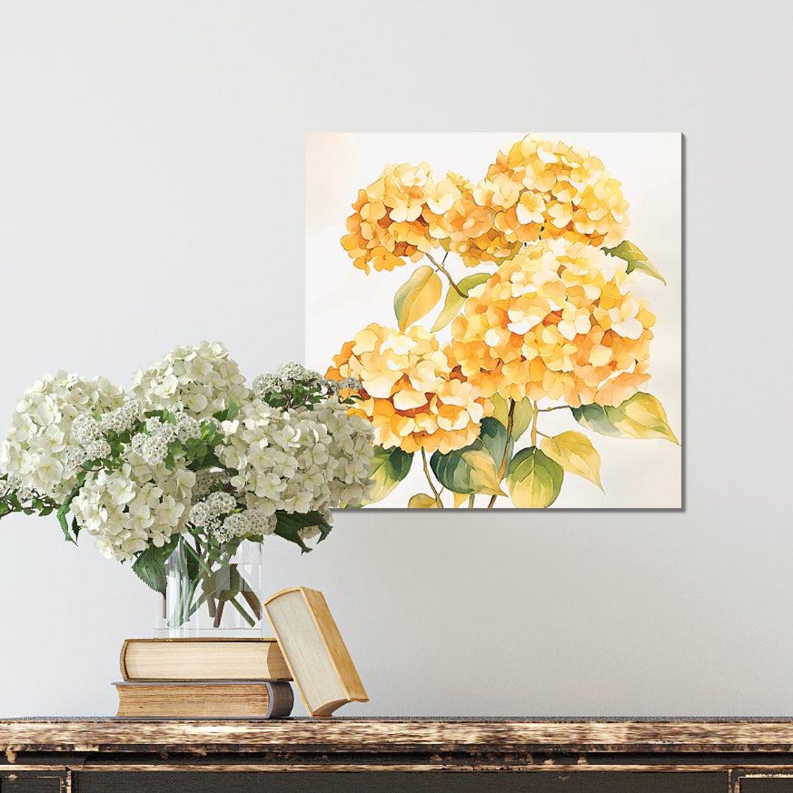 Spring Hydrangeas Wall Decor Art | UV Print Canvas | Watercolor Style ...