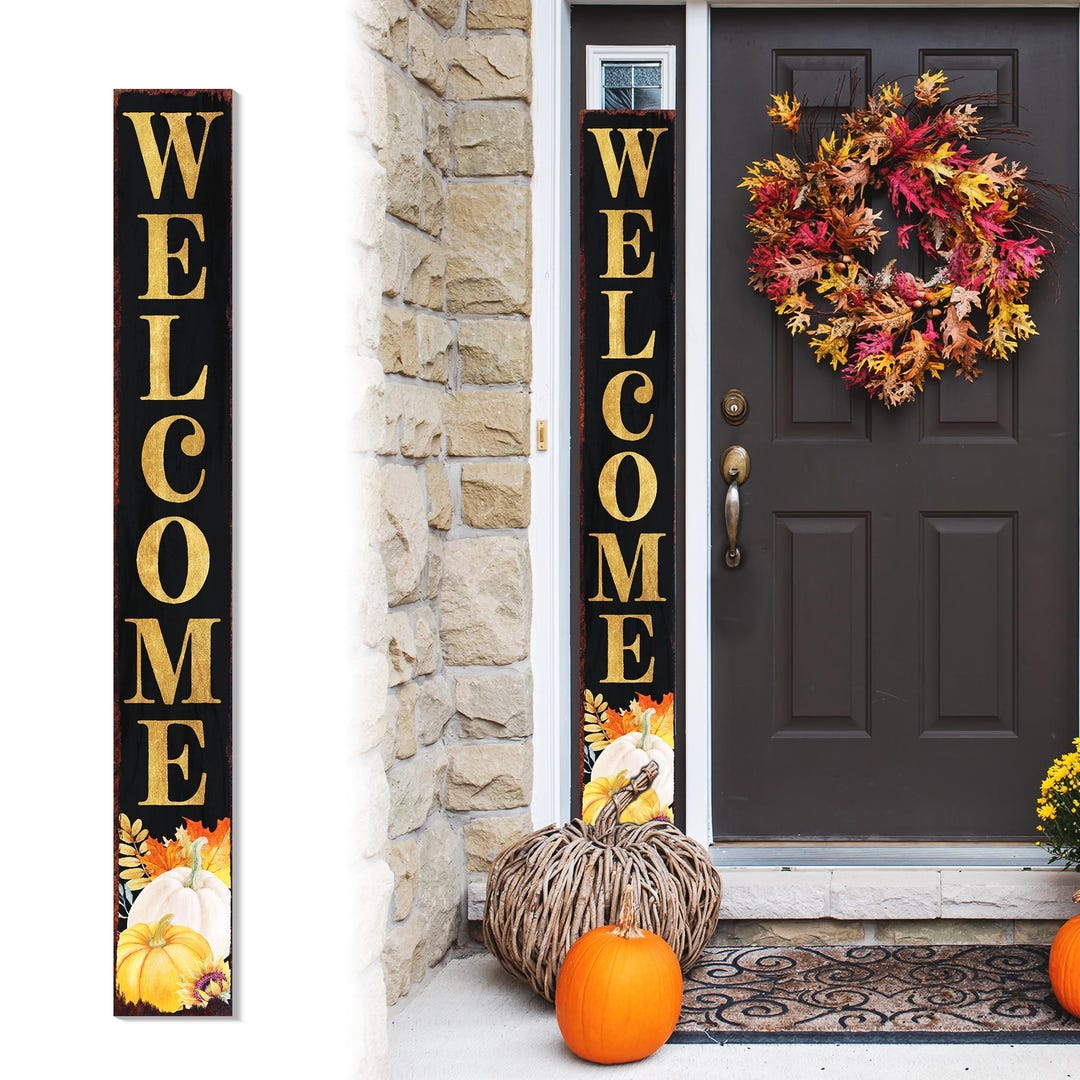 72in Fall Welcome Porch Sign - Front Porch Fall Black Welcome Sign With ...