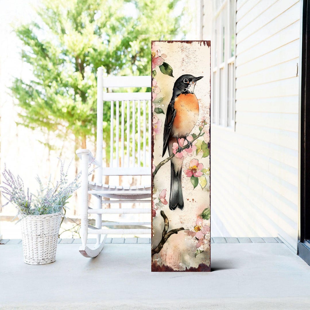 Spring American Robin Porch Sign | Wooden Entryway Decor | UV Print ...