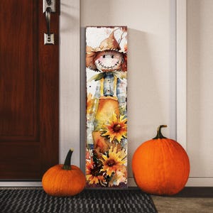 36in Fall Scarecrow Porch Sign - Watercolor Fall Decor for Front Door ...
