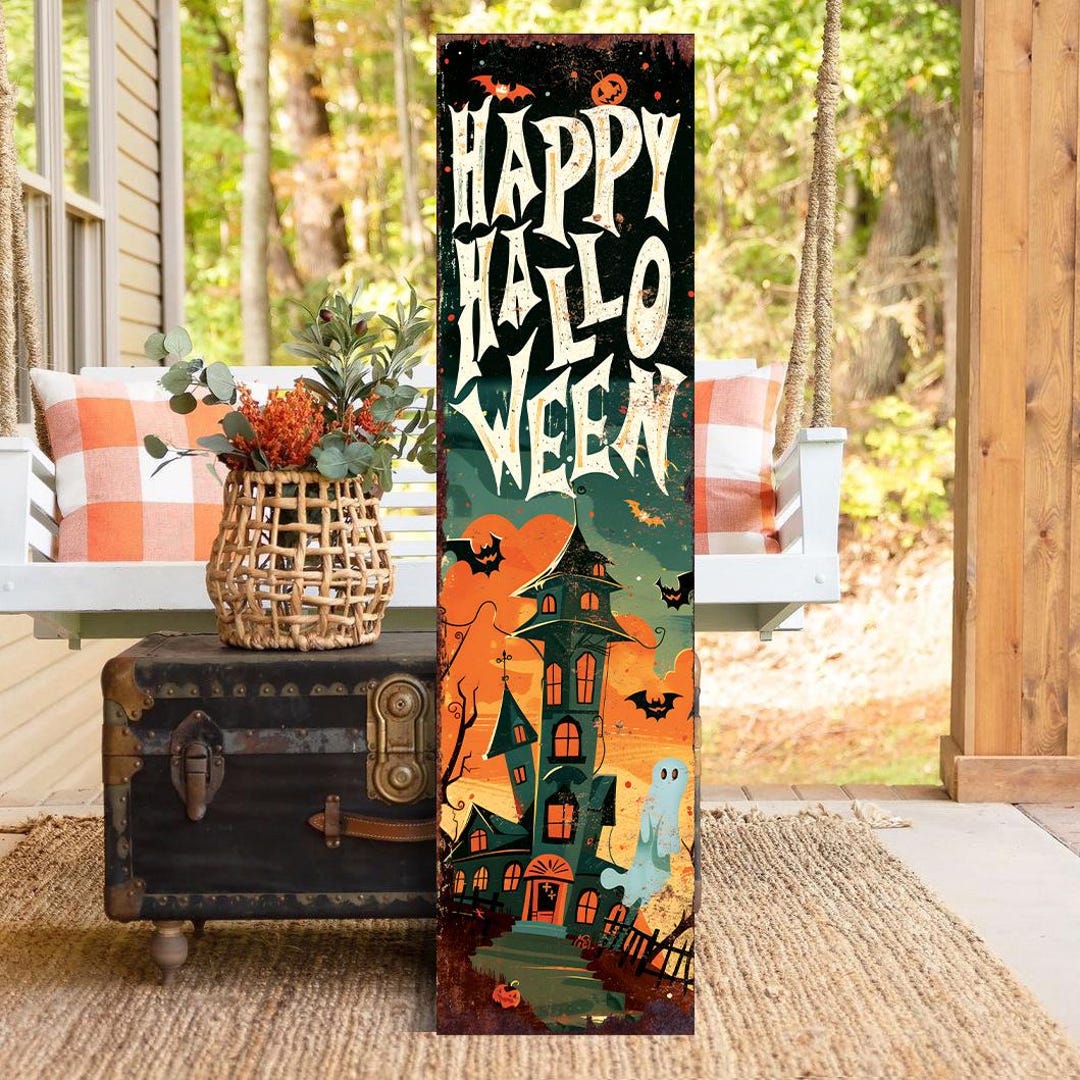36in Wooden Happy Halloween Porch Sign - Front Porch Halloween Welcome ...