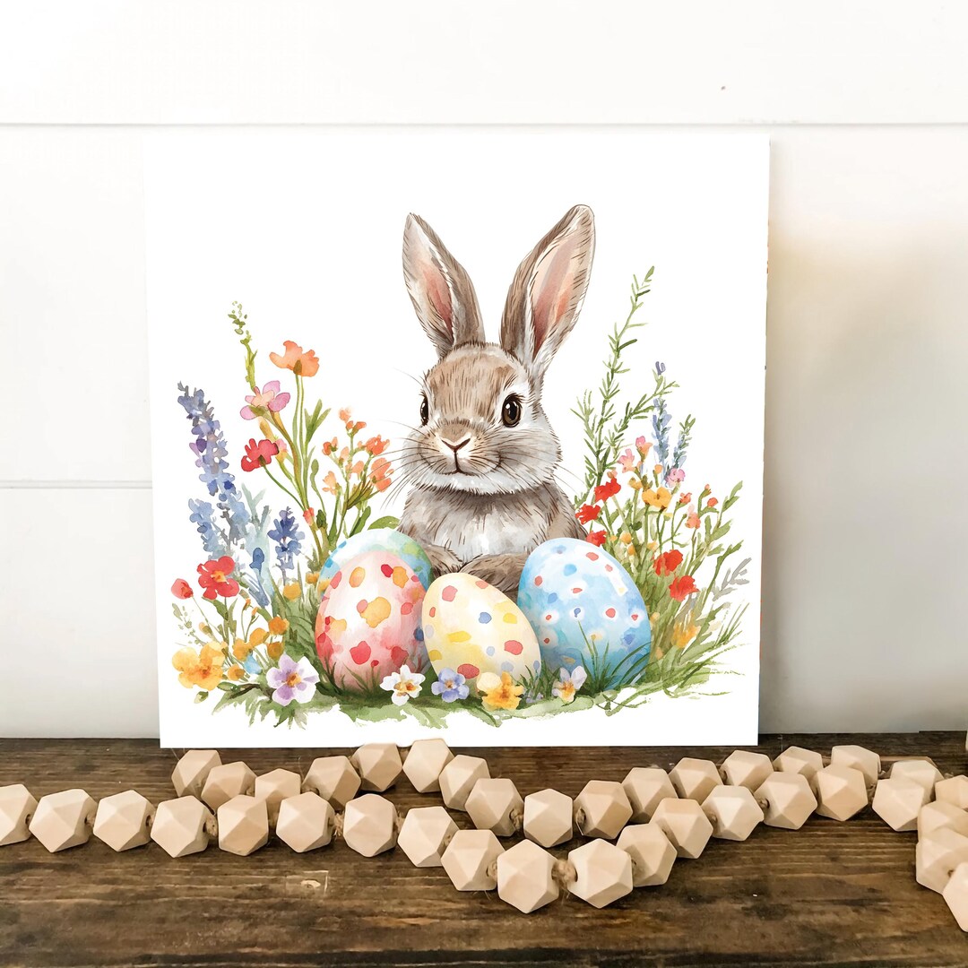 Easter Bunny Wall Decor Art | UV Print Canvas | Watercolor Paint Style ...