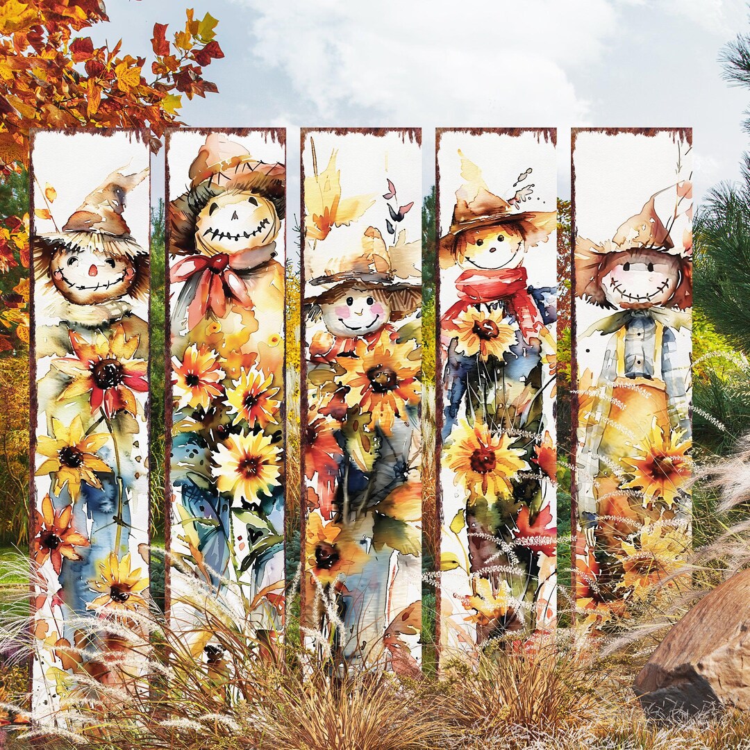 42in Fall Garden Stake | Watercolor Fall Scarecrow Decor | Ideal for ...