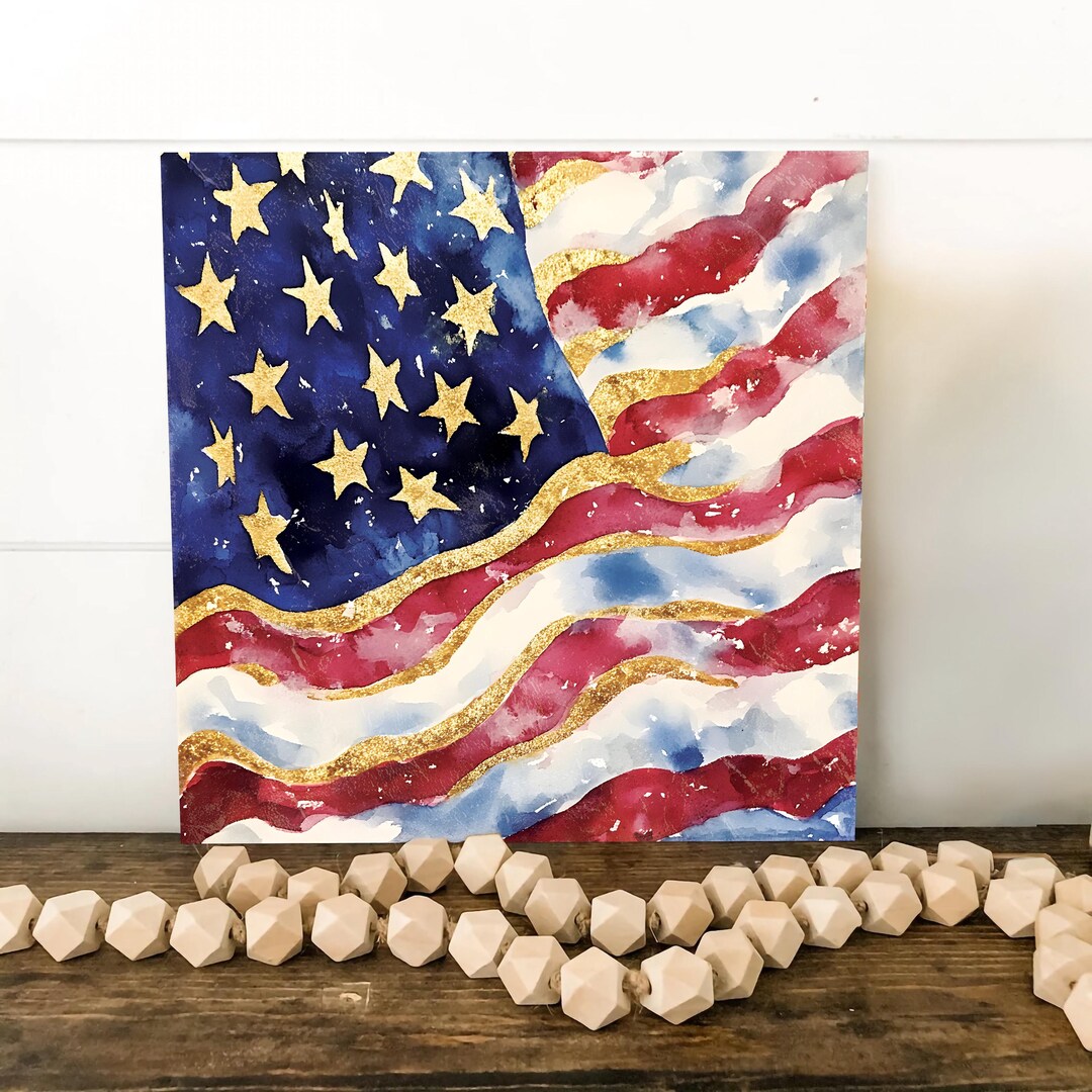 4th of July USA Flag Wall Decor Art | UV Print Canvas | Watercolor ...