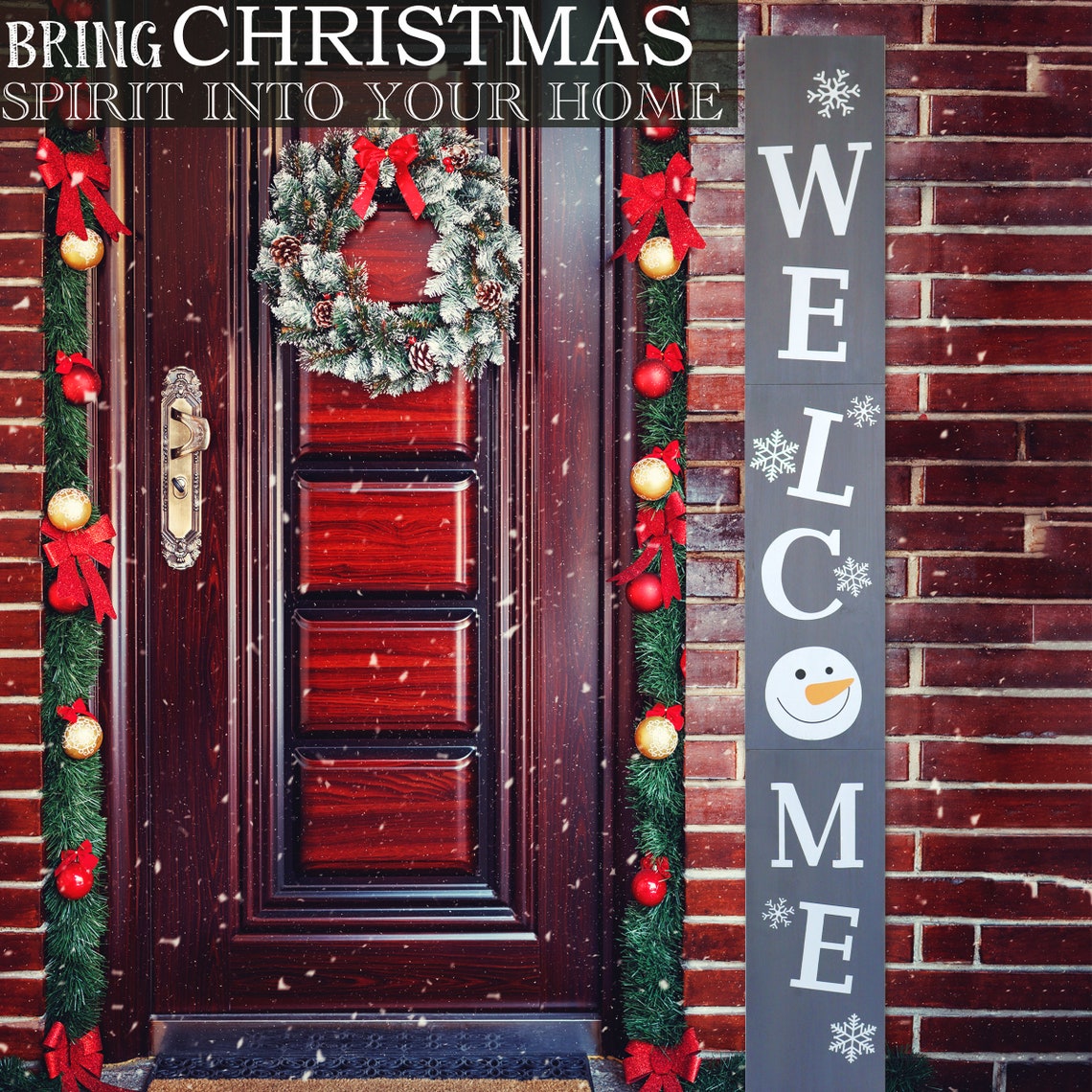 Snowman Welcome Sign for Front Door 6ft Vertical Wooden - Etsy