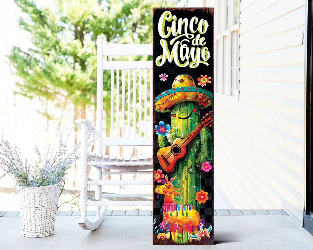 36-inch Cinco De Mayo Wooden Porch Sign Front Door Decor, Mexican ...