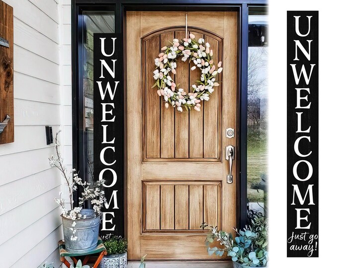 72in "unwelcome Just Go Away" Black Porch Sign - Tall Decor for Front ...