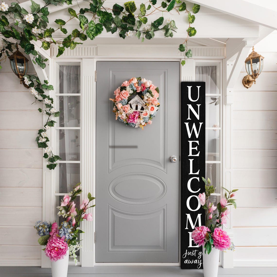 72in "unwelcome Just Go Away" Black Porch Sign - Tall Decor for Front ...