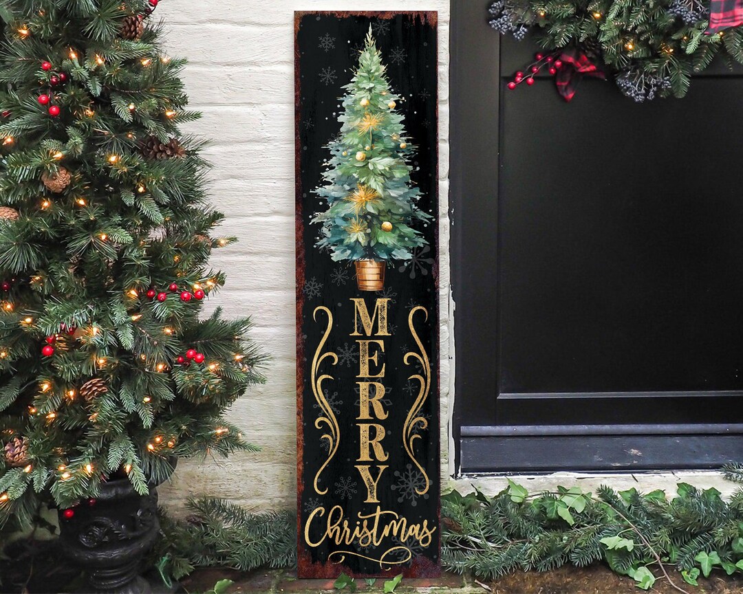 Merry Christmas Porch Sign | Rustic Farmhouse Entryway Decor | Vintage ...