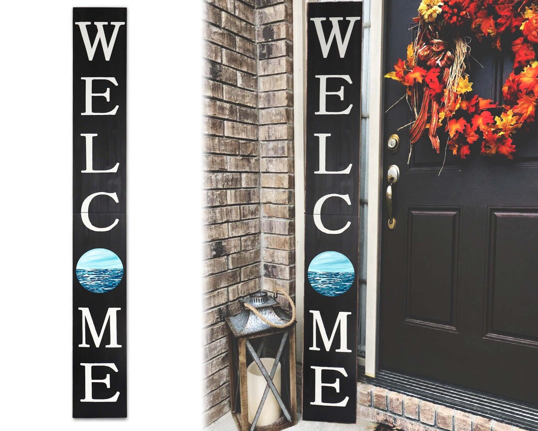 Tall Outdoor Welcome Sign for Front Door With Ocean Pattern, 6ft Black ...