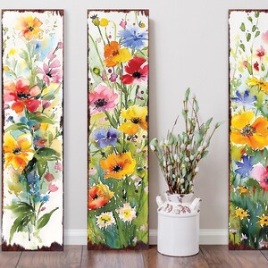 Spring Watercolor Wildflower Wooden Porch Sign | Front Door Wall Decor ...