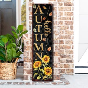 36in Hello Autumn Porch Sign - Front Porch Fall Welcome Sign With ...