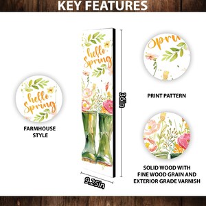 Hello Spring Porch Sign | Wooden Farmhouse Front Door Decor | Rain ...