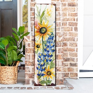 36-inch Spring Watercolor Wildflower Wooden Porch Sign Front Door Wall ...