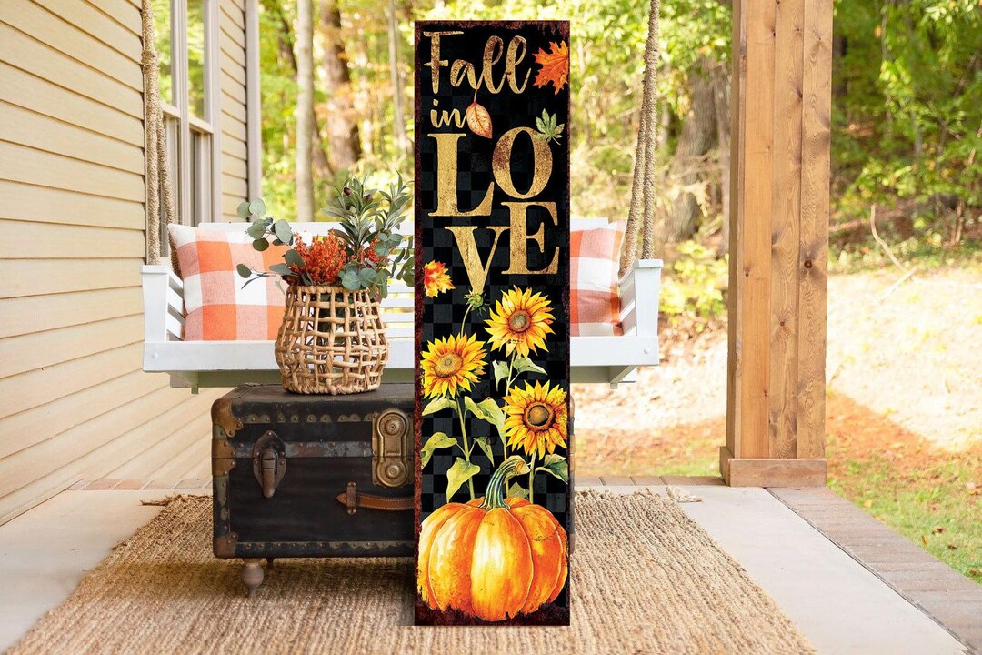 36in Fall in Love Porch Sign - Front Porch Fall Welcome Sign, Vintage ...