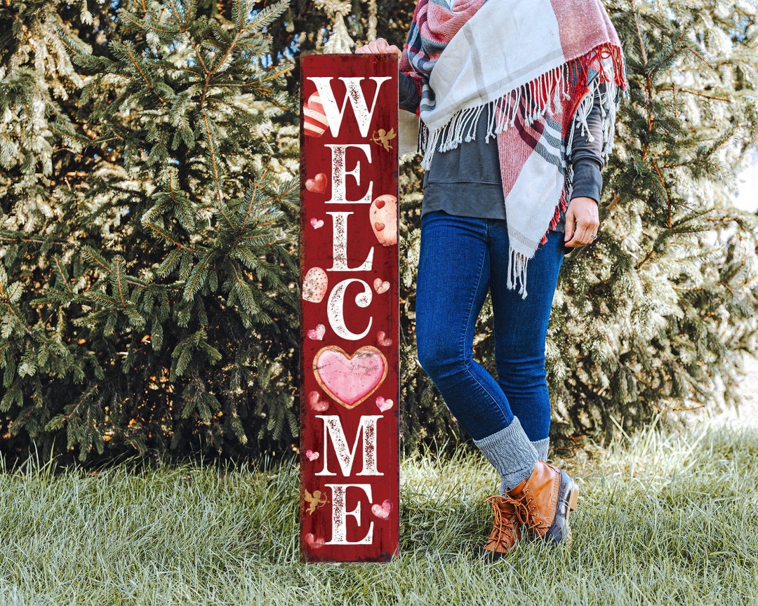 48in 'welcome' Valentine's Day Porch Sign, Front Porch Valentine's ...