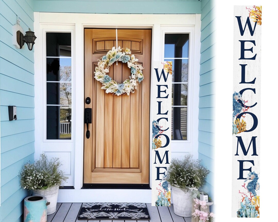 72in Summer Welcome Outdoor Sign With Seahorse Design Front Door Porch ...
