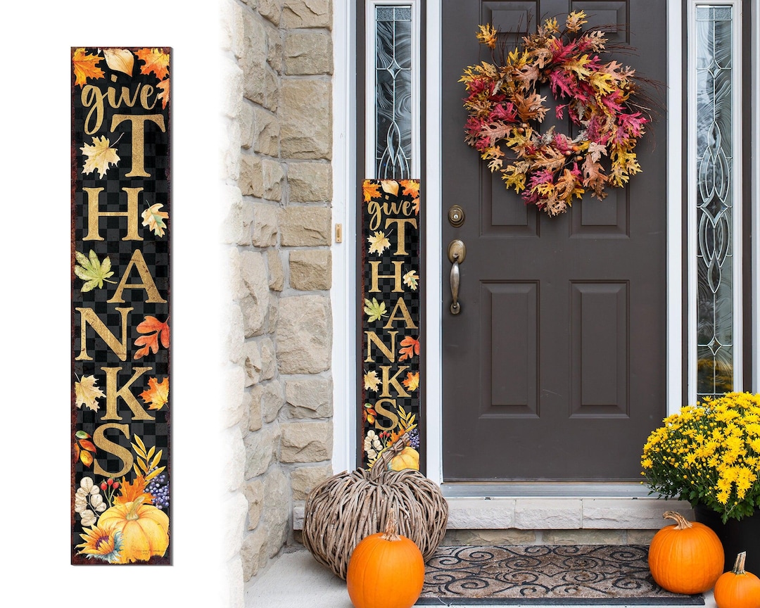48in Give Thanks Fall Porch Sign - Front Porch Fall Welcome Sign With ...