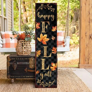 36in Happy Fall Y'all Porch Sign - Front Porch Fall Welcome Sign With ...