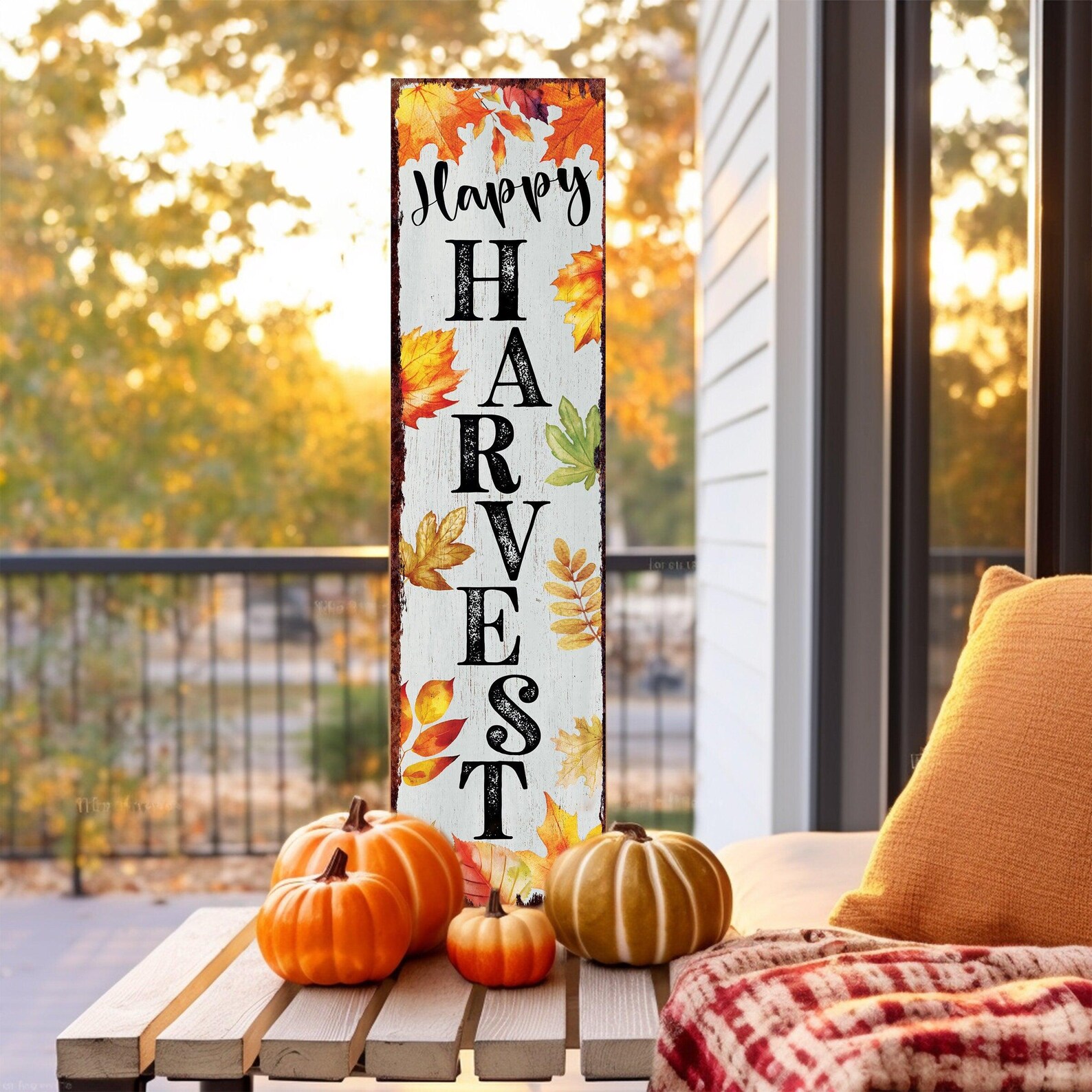 36in Happy Harvest Porch Sign Front Porch Fall Welcome Sign, Vintage ...