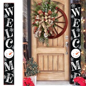 72in Snowman Welcome Sign for Front Door - Black Vertical Wooden ...