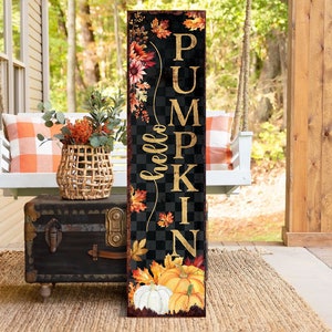 36in Hello Pumpkin Fall Sign Vintage Autumn Decoration for Front Porch ...