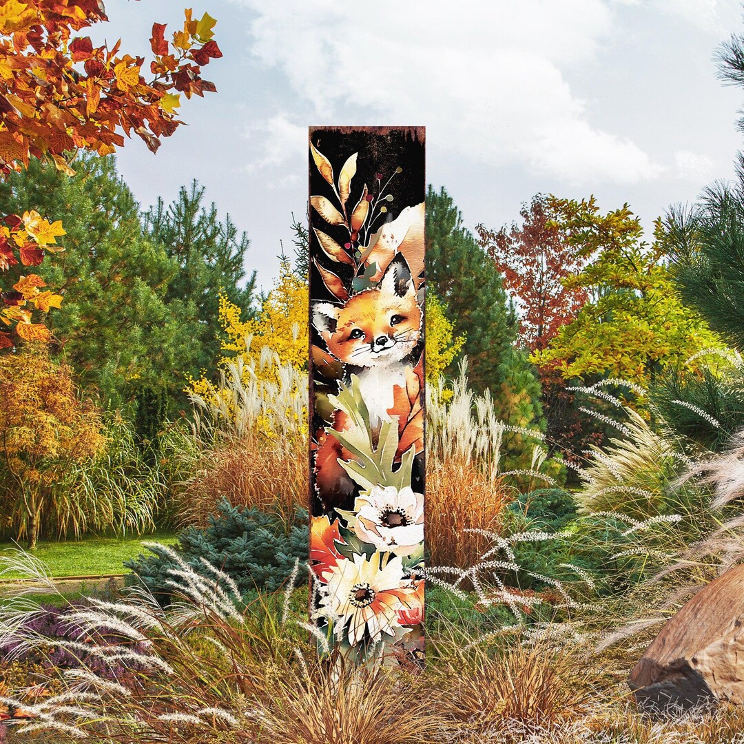 42-inch Fall Garden Stake - Watercolor Foxy - Perfect for Outdoor Decor ...
