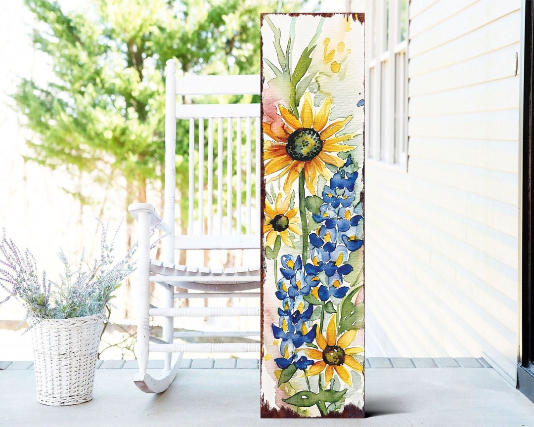 36-inch Spring Watercolor Wildflower Wooden Porch Sign Front Door Wall ...