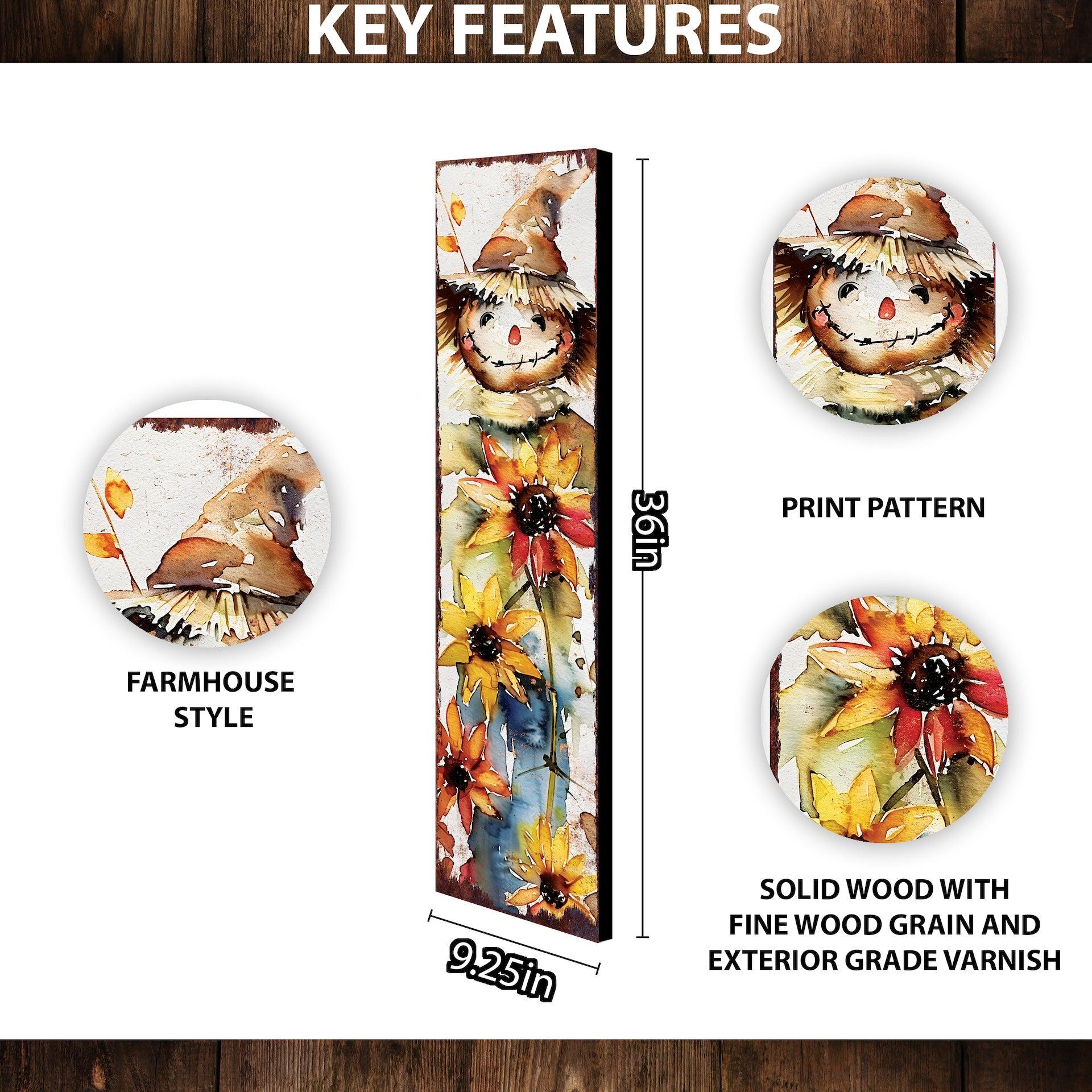 36in Fall Scarecrow Porch Sign - Watercolor Fall Decor for Front Door ...