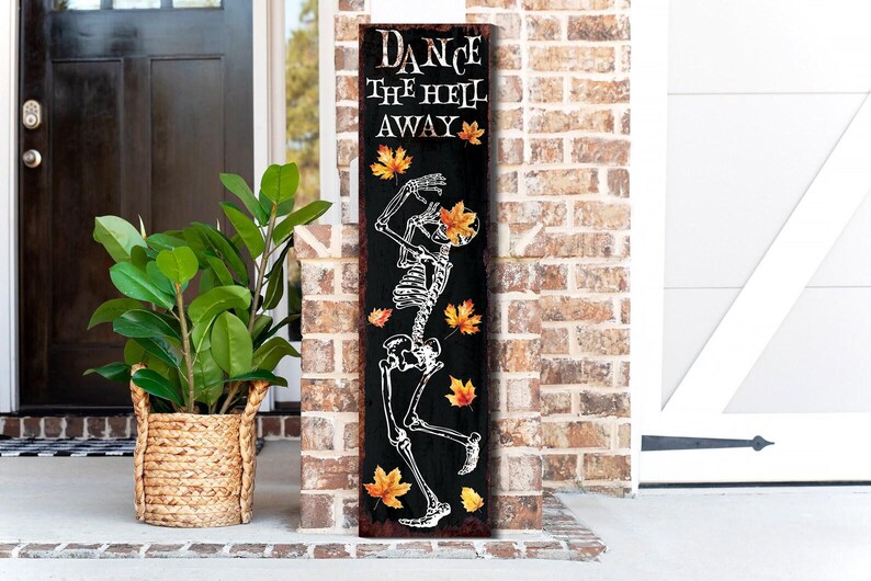 36in Dancing Skeleton Halloween Porch Sign - Front Porch Halloween ...