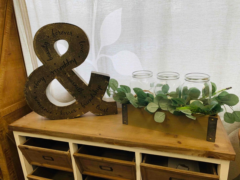 LED Wooden Box Centerpiece With Greenery Mason Jar - Etsy