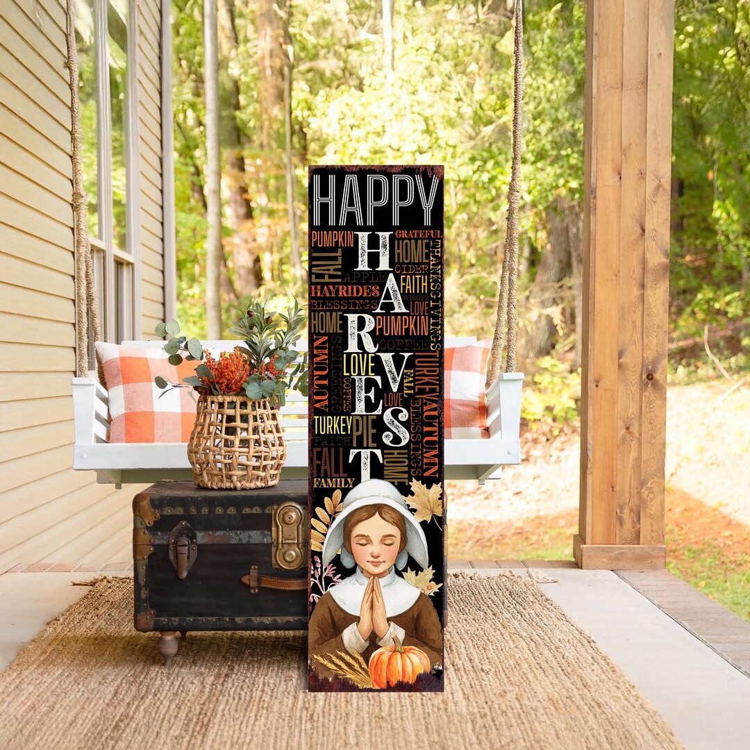 Happy Harvest Porch Sign – UV Printed Vertical Fall Decor, 36–72in ...