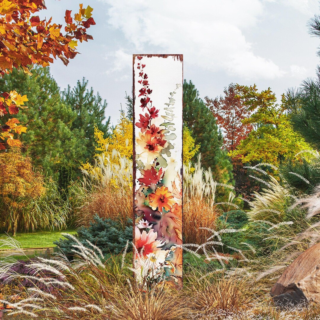 42in Fall Garden Stake - Watercolor Fall Wildflower Decor - Ideal for ...